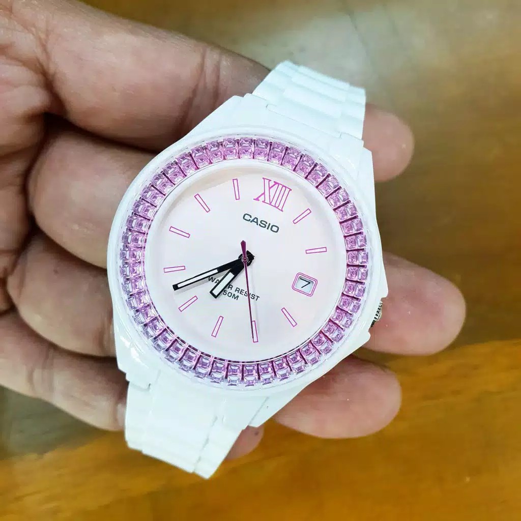 Jual casio LX 500 wanita original tali mika putih ungu | Shopee Indonesia