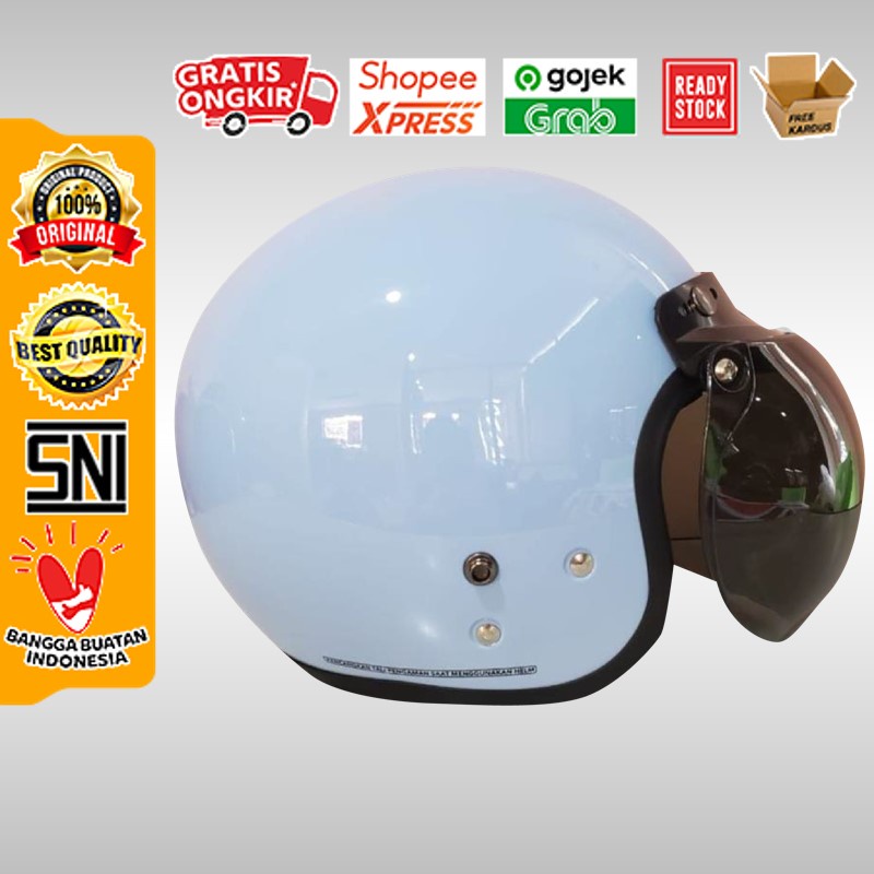 Jual Helm Bogo Retro ANT Classico Biru + Kaca helm | Shopee Indonesia