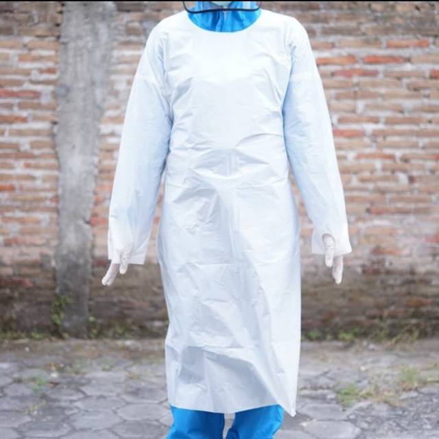 Jual Apron Medis Lengan Panjang penutup Hazmat APD Gown warna putih isi ...