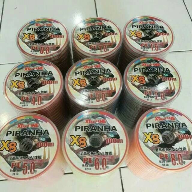 Jual Benang PE X8 PIRANHA 100mtr connecting senar pancing XTRA ONE braid line multi color ...