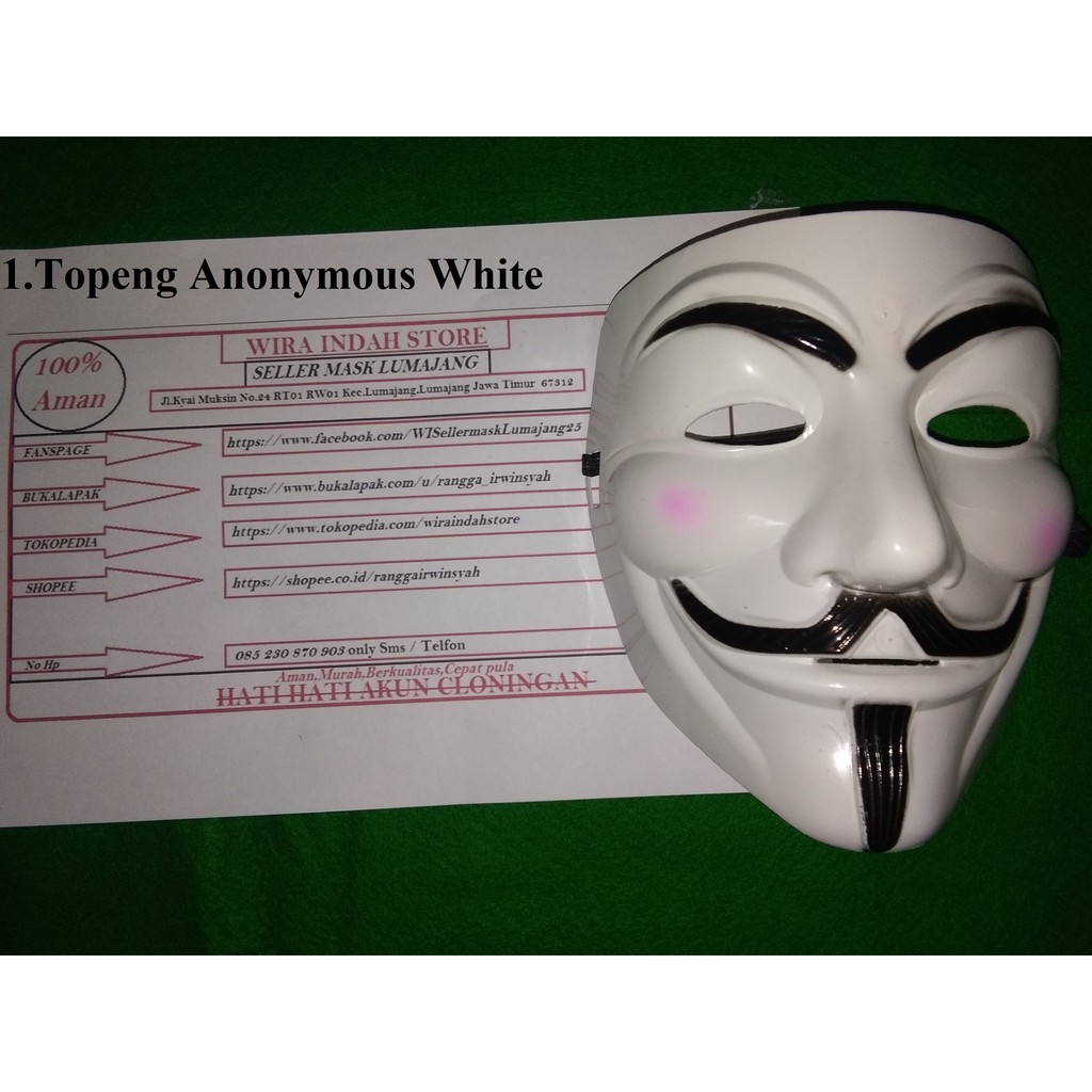 Jual Topeng Anonymous & Topeng Hacker & Topeng Vendeta White / Topeng ...