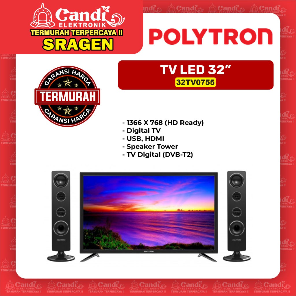 Jual POLYTRON Tv Led 32" Speaker Tower Digital Tv - 32TV0755 | Shopee Indonesia