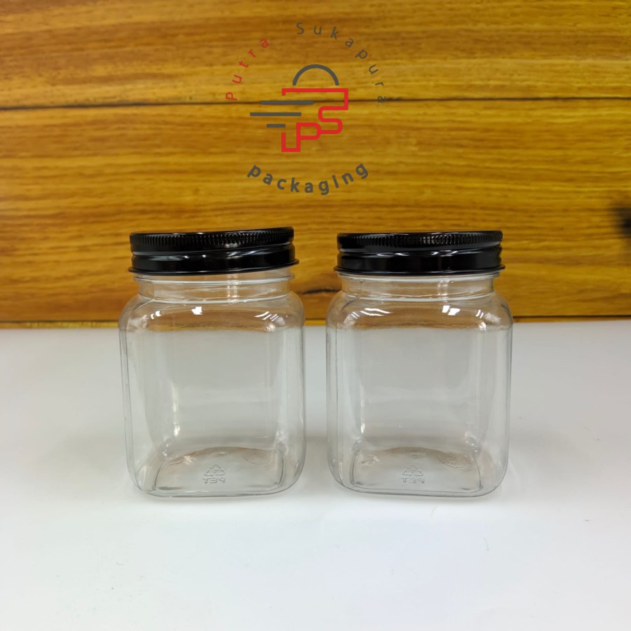 Jual Toples 200ml kotak tutup alumunium hitam/Toples plastik 200ml kotak/Toples sambal 200ml ...