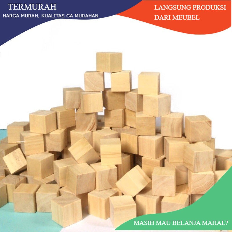 Jual Omocha - Natural Wooden Cube Block Kotak Kayu Kubus kayu 3 Cm ...