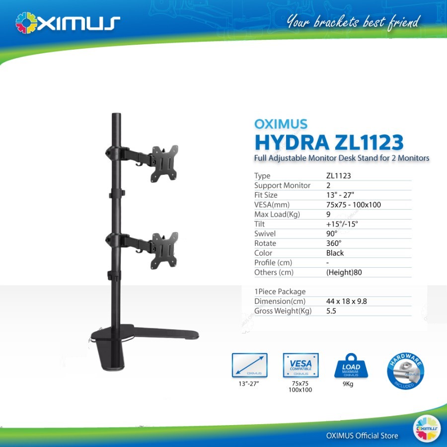 Jual OXIMUS HYDRA ZL1123 Desk Stand Dual Monitor Vertical | Bracket ...