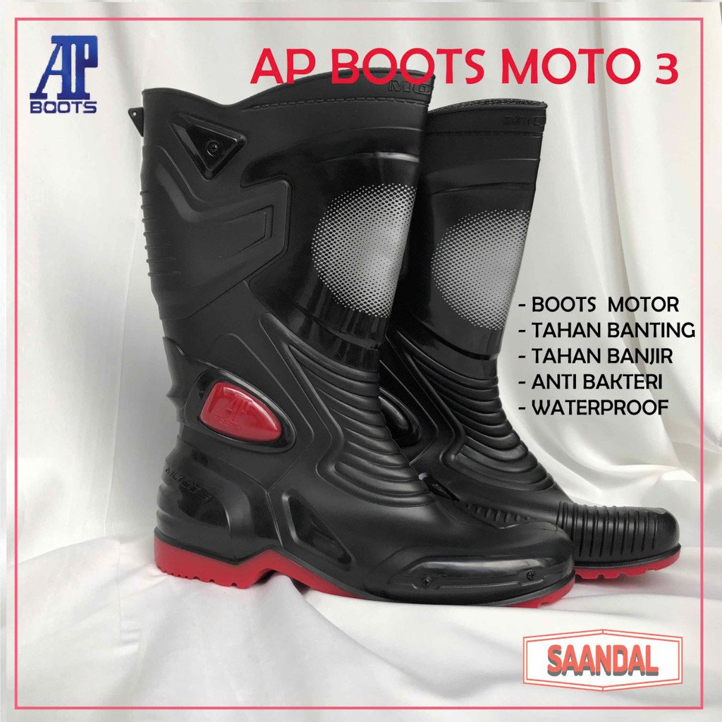 Jual Sepatu Safety Boots Sepeda Motor Biker AP Moto 3 Hitam Merah PVC ...