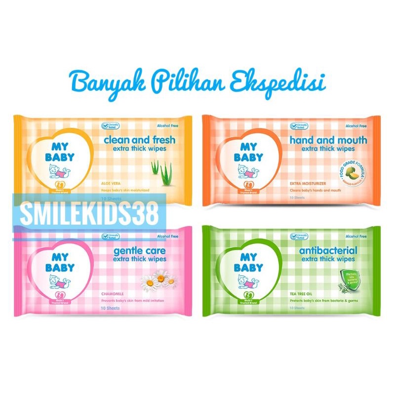 Jual My Baby Tisu Basah isi 10 / My Baby Extra Care Wipes All Variant ...