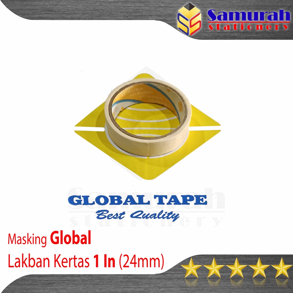 Jual Masking Tape Global Tape 24 mm Putih Per Rol / Lakban Kertas Lebar ...