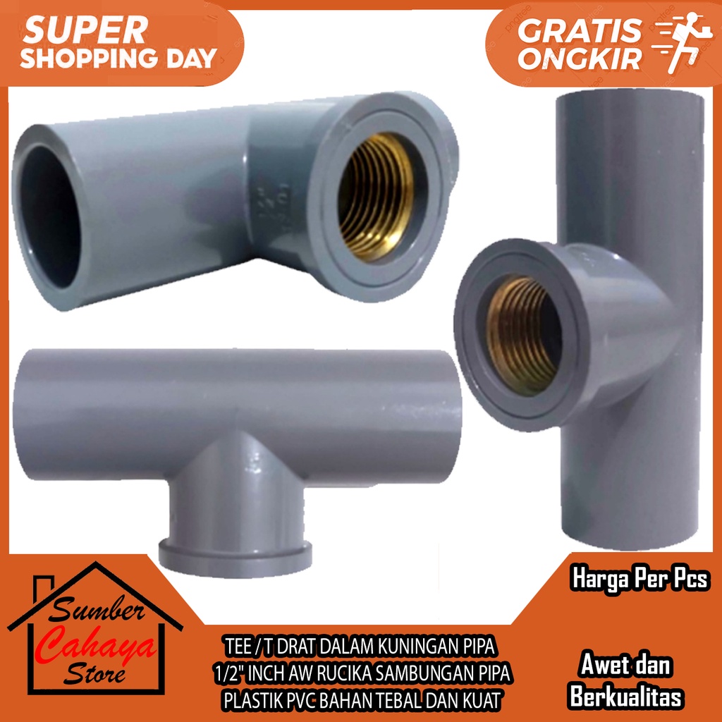 Jual Rucika Tee / T Drat Dalam Faucet Te Setengah Kuningan Pipa 1/2" 1/ ...