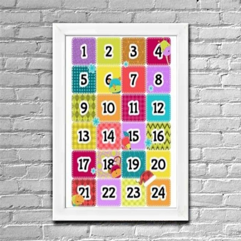 Jual Poster Angka 1-24 + pigura bingkai Ukuran A4 | Shopee Indonesia