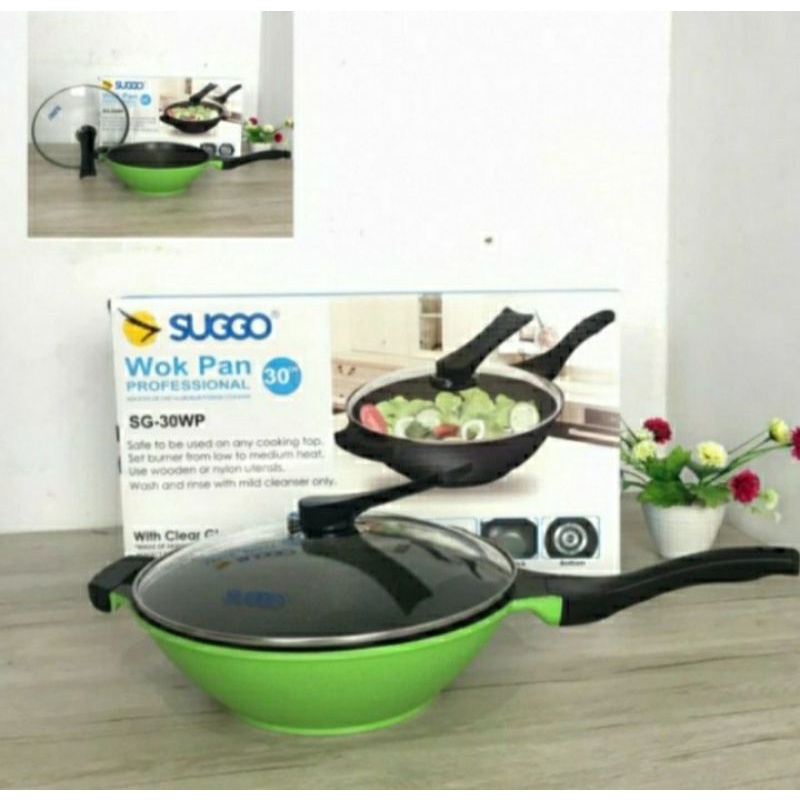 Jual Panci Suggo Wok Pan 30cm+Tutup Kaca Anti Lengket/Wok Pan serbaguna ...