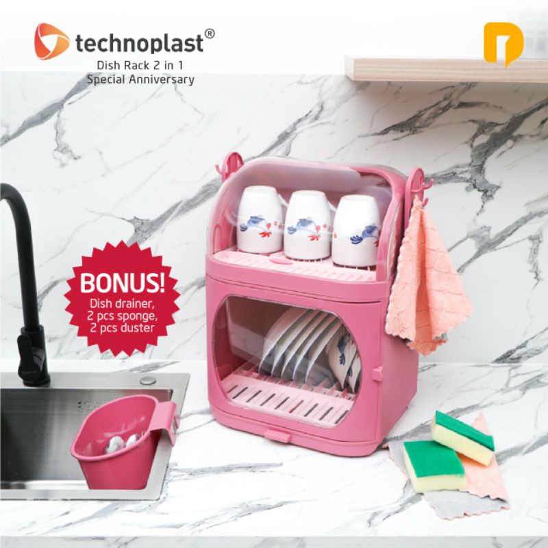 Jual rak piring Technoplast dish rack 2 in 1 | Shopee Indonesia