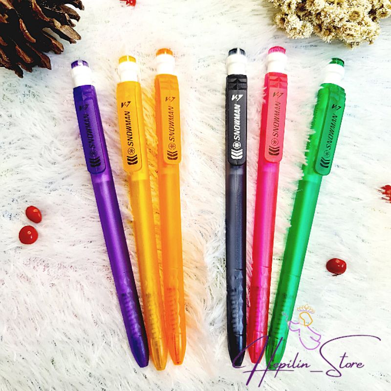 Jual Bolpen Ballpoint Pulpel Snowman V7 Hitam Satuan / Bolpoin Snowman ...