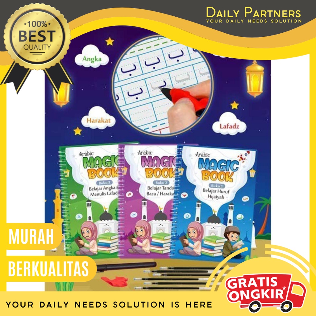 Jual 3pcs Buku Ajaib Belajar Menulis Huruf Angka Hijaiyah/Arabic Magic ...