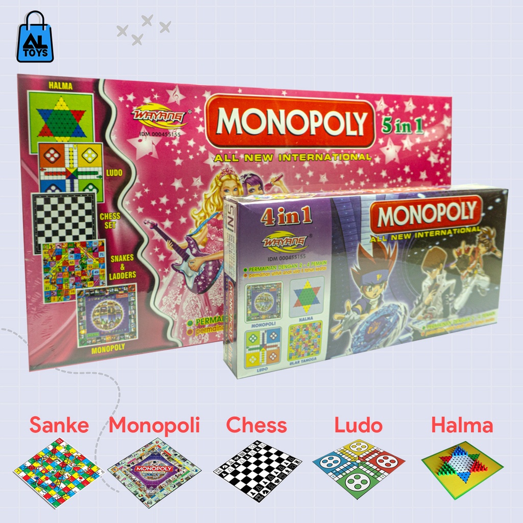 Jual Mainan Game Board Kartu Mono-poli Papan Permainan 5in1 Chess Halma ...