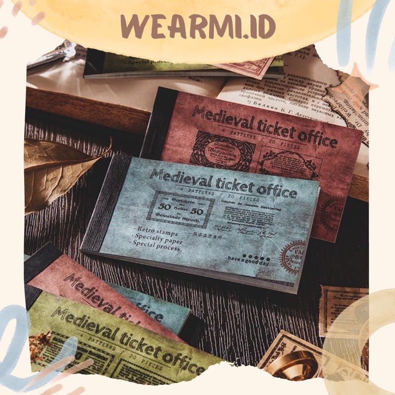 Jual 20 Lembar Kertas Motif Pack Ticket Vintage Kraft Paper Medieval ...
