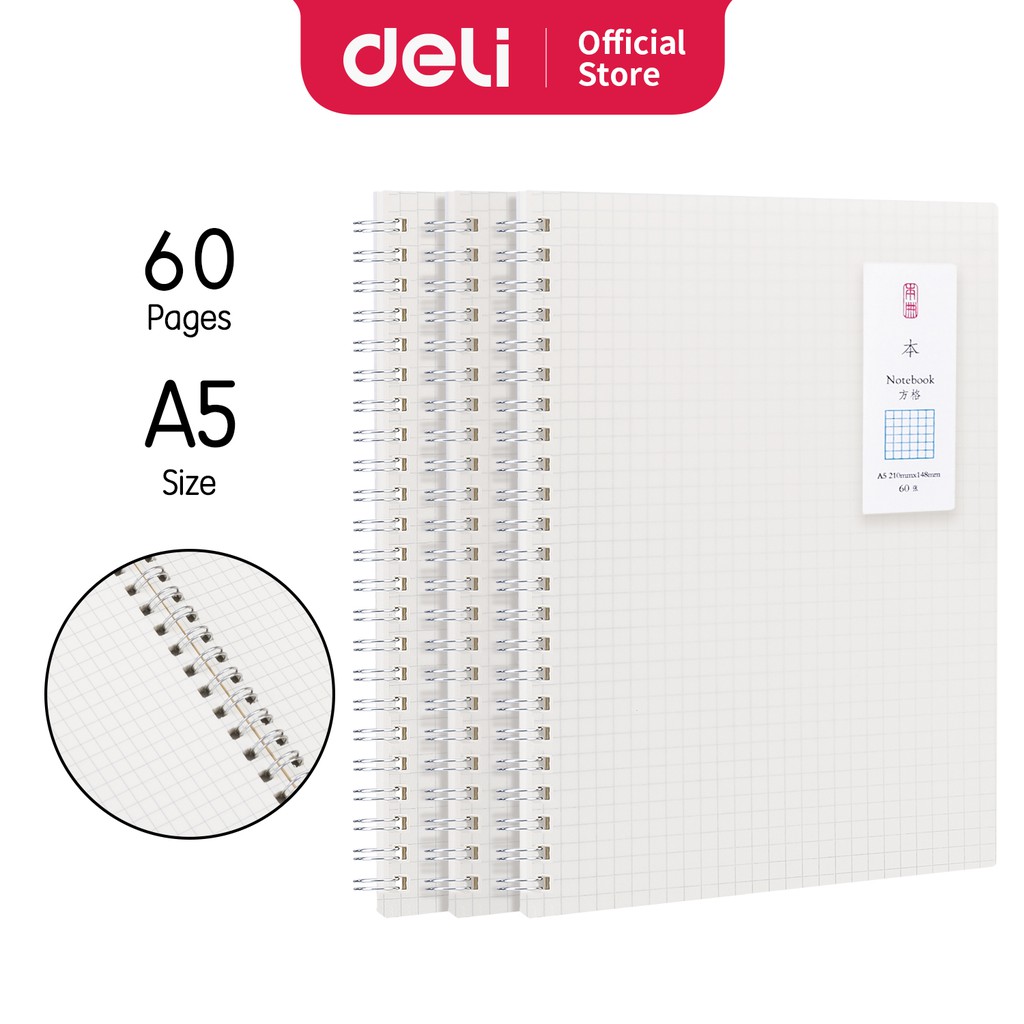 Jual Deli Spiral Notebook / Buku Spiral A5/B5 60 halaman Cover PP ...
