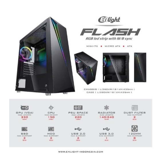 Jual Casing ENLIGHT FLASH BLACK - Suport ATX Dan mATX | Shopee Indonesia