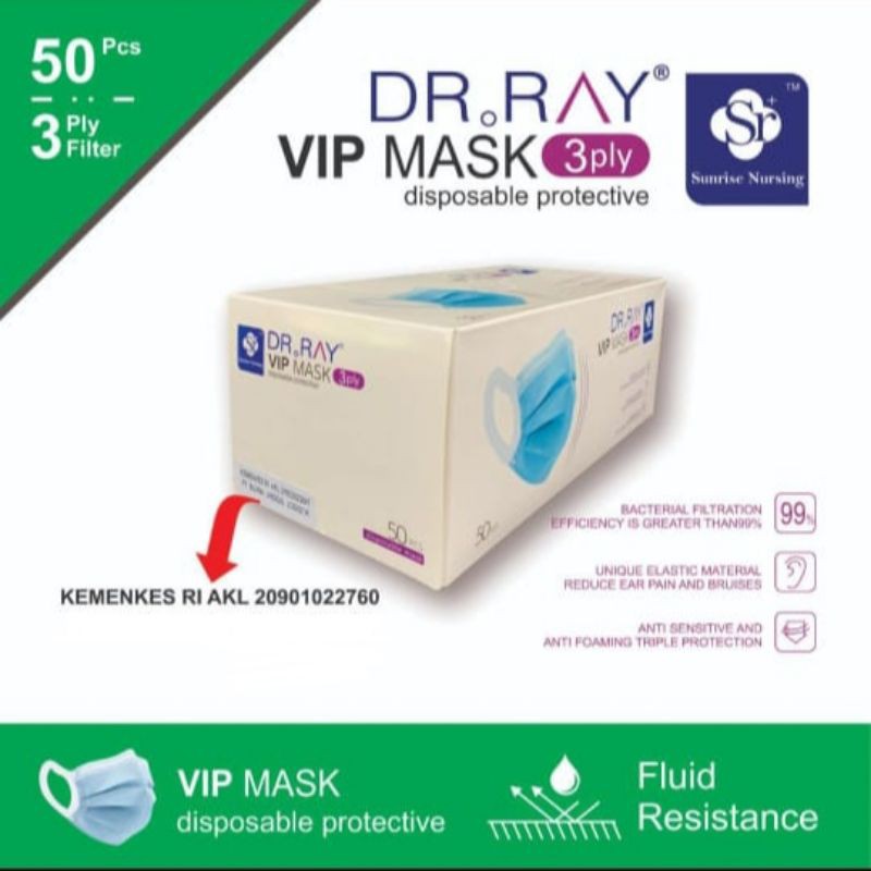 Jual 50 box DR RAY VIP MASK 3Plyy (disposable protective), original ...