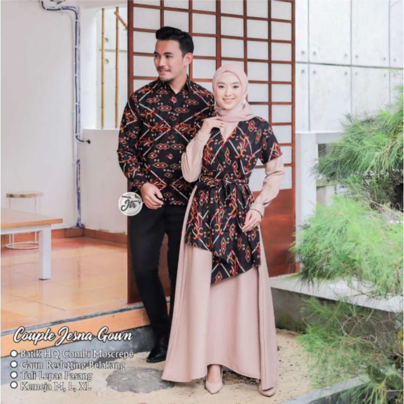Jual Couple Jesna Gown Gamis Muslim Milenial • Couple Gamis Batik Syar ...