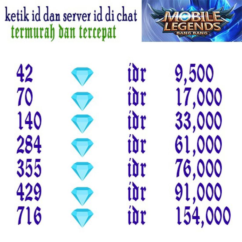 Jual TOP UP MOBILE LEGENDS VIA ID / TOP UP DIAMOND MOBILE LEGENDS ...