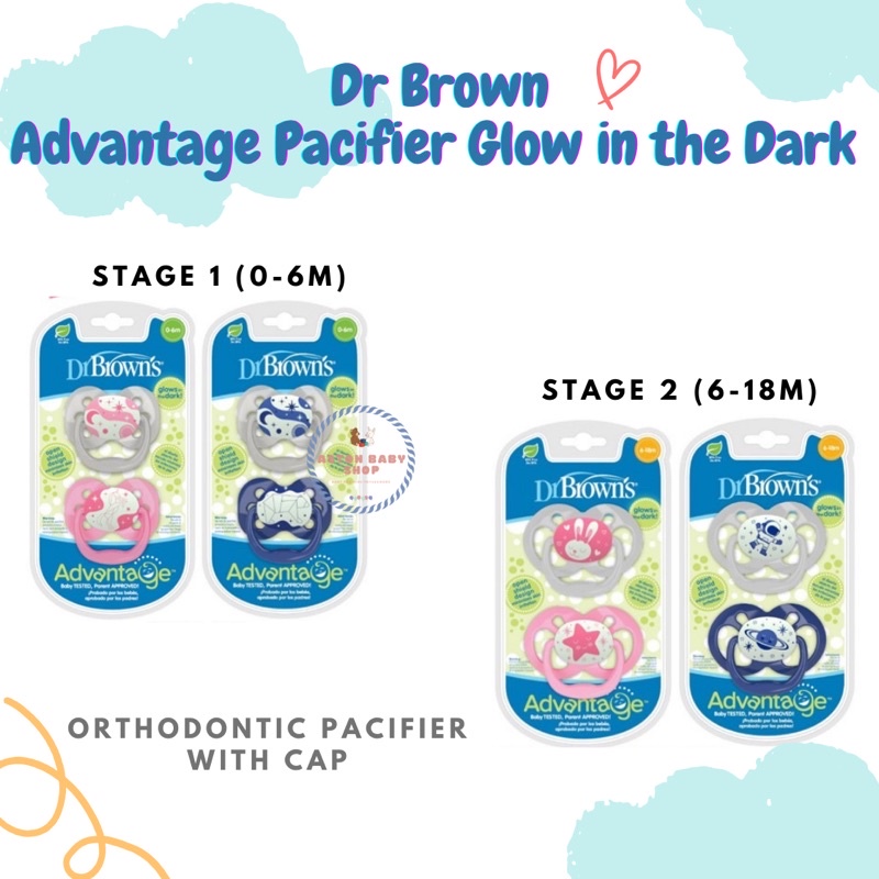 Jual Dr Brown Advantage Pacifier Glow In the Dark stage 1 & stage 2 ...