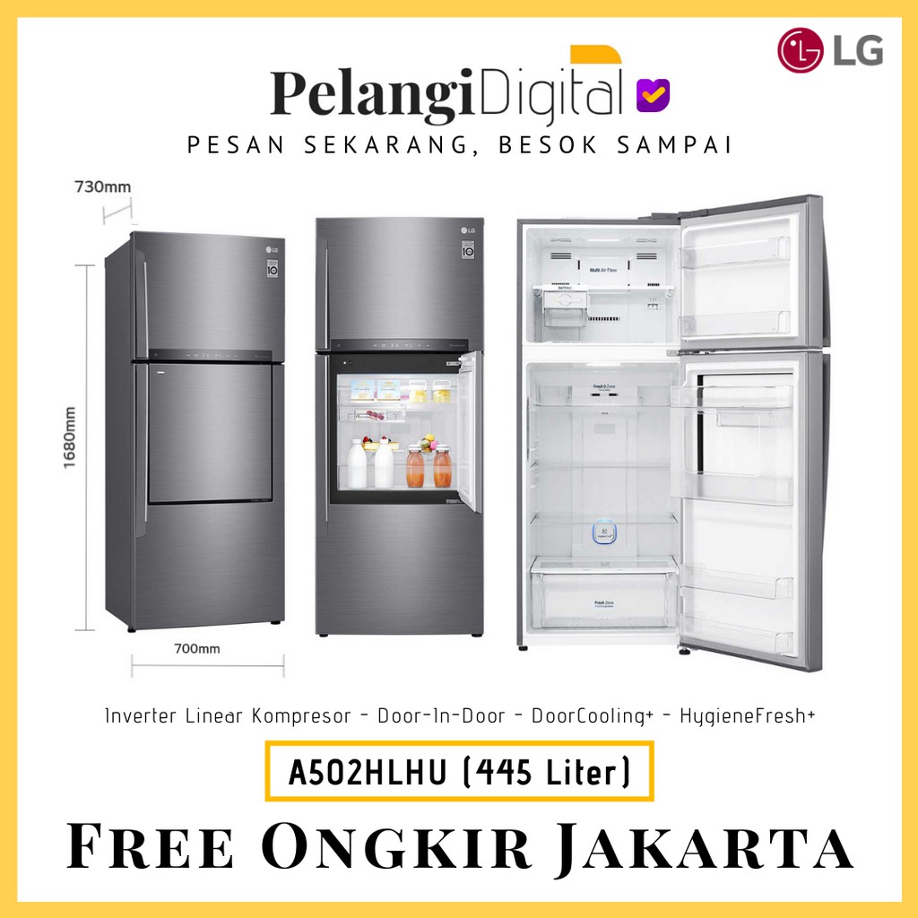 Jual LG Kulkas 2 Pintu / Lemari Es Dua Pintu Inverter Linear - 445 Liter - GC-A502HLHU | Shopee ...