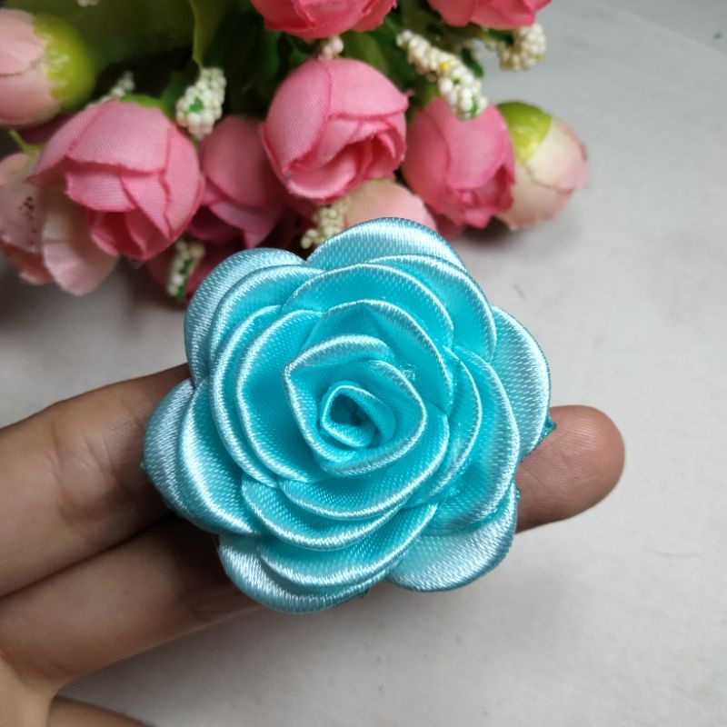 Jual Bunga Mawar Palsu Buket Pita Satin Mini Artifisial Merah Pink Biru ...