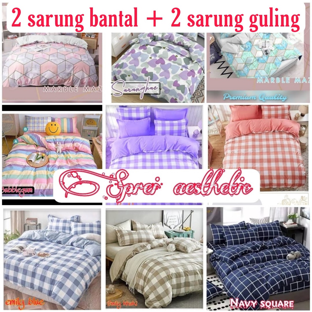 Jual Sprei karakter & sprei motif aesthetic UK 180 x 200 fullset free 2 ...