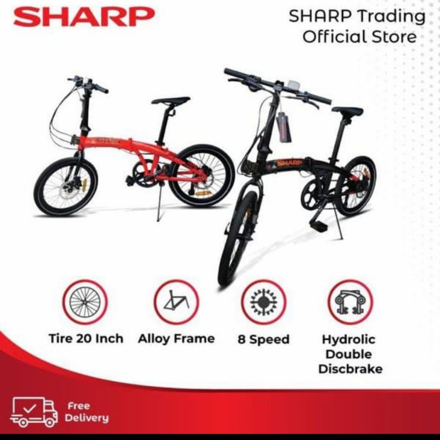 Jual Sepeda Lipat SHARP 20 inch Alloy 8 speed folding Bike Merah dan ...