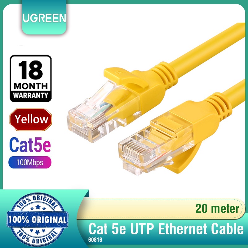 Jual UGREEN Cat 5e UTP Lan Cable 20 Meter (Yellow) | Shopee Indonesia
