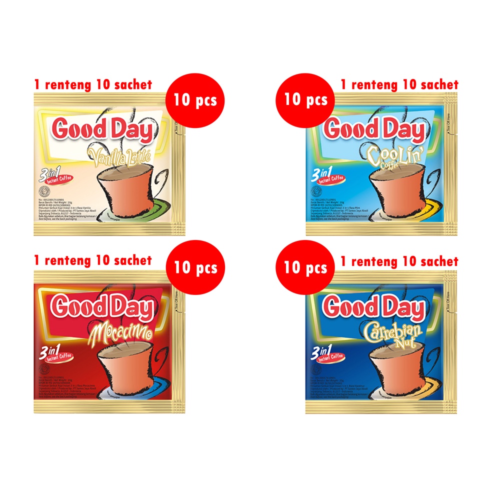 Jual Good Day 1 Renteng 10 Pcs 20gr/Kopi Sachet/Coffee/Kopi Susu ...