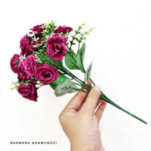 Jual AF26 Bunga Mawar Kecil Artificial Daun Plastik Dekorasi Pelaminan ...