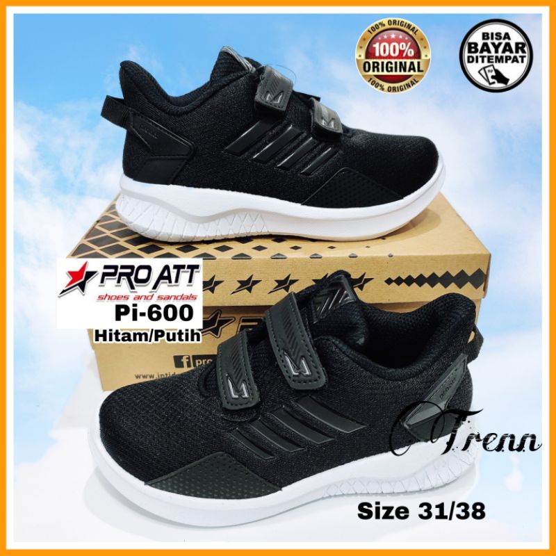 Jual PRO ATT Sepatu Sneaker Anak Sekolah Cowok Cewek Hitam Putih Perekat Tali Pi Original Size ...