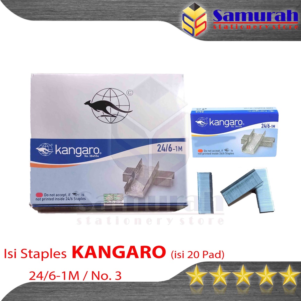 Jual Isi Staples Kangaro 24/6 1M Ori / Refill Stapler no. 3 / isi ...