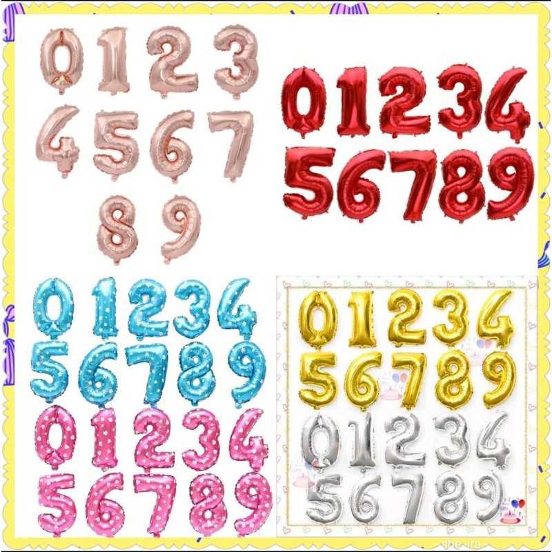 Jual Balon Foil Angka Gold Emas Merah Red Silver Perak Pink Love Biru ...