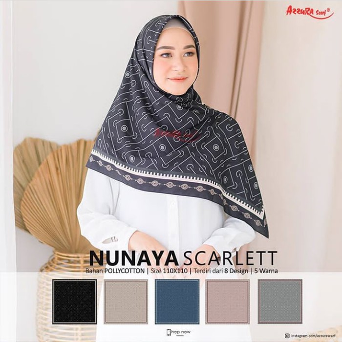 Jual Dijual Hijab Polycotton Segi Empat Motif Nunaya Scarlett by Azzura ...