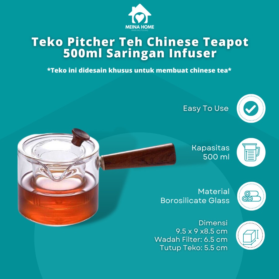 Jual TEKO PITCHER DENGAN GAGANG KAYU / TEKO TEA TEAPOT 500ML WITH ...