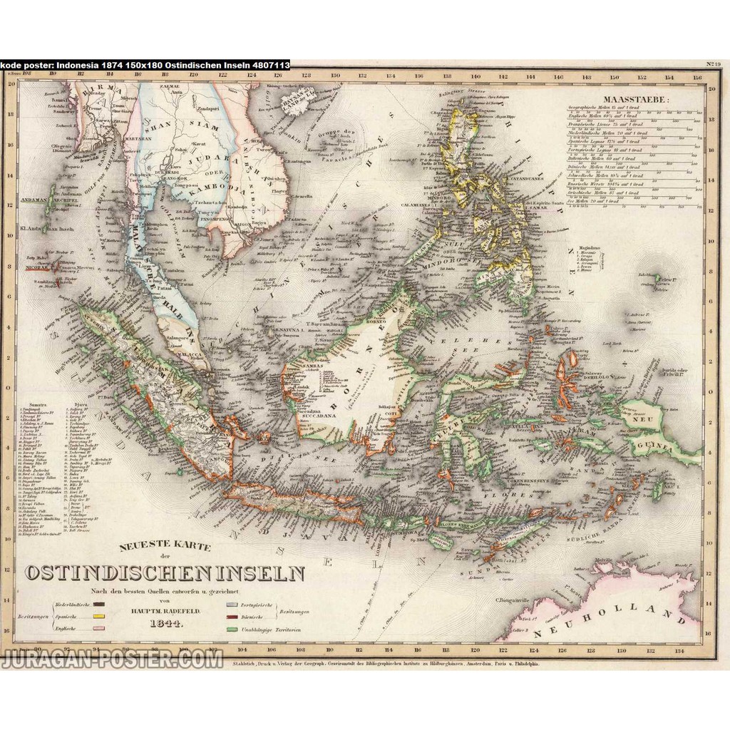 Jual Peta Kuno Indonesia Jaman Dulu Tahun 1874 Ukuran 125x150 Bahan PET ...