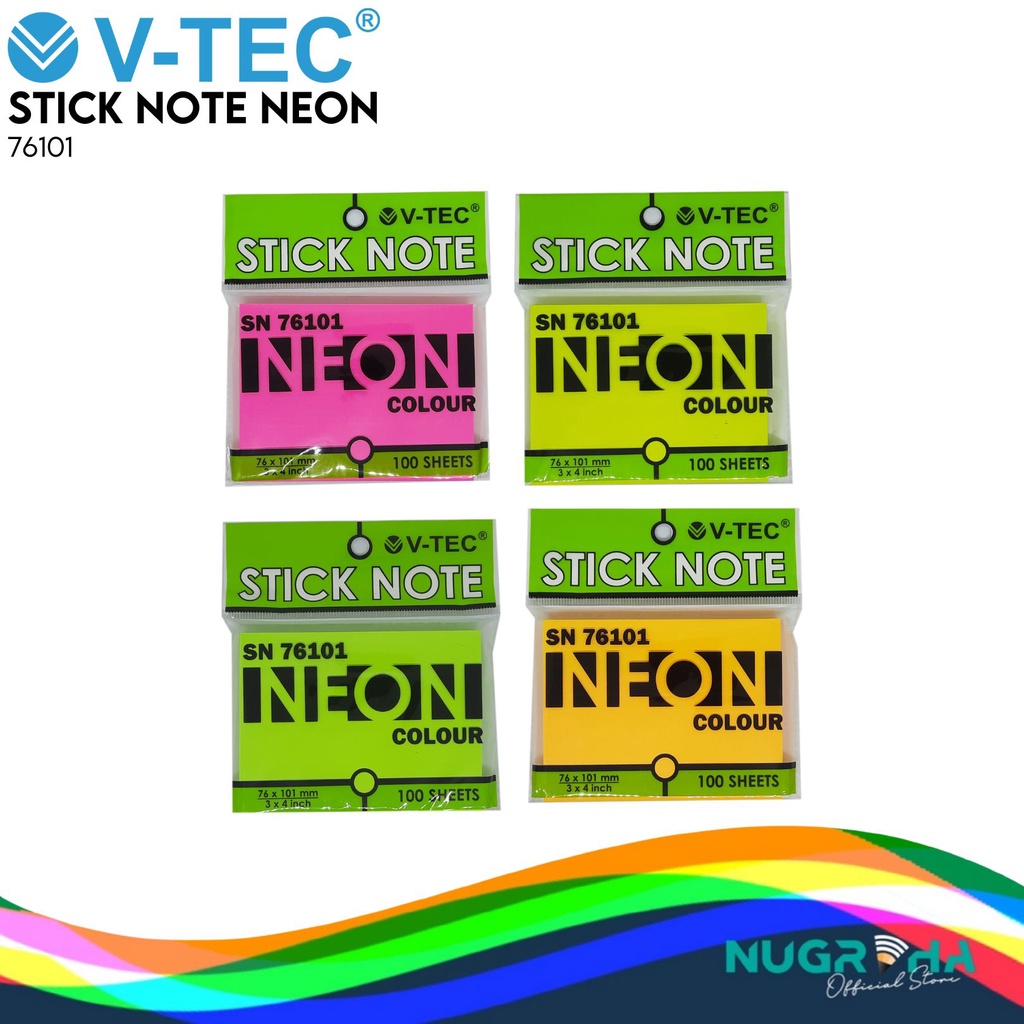 Jual MEMO STICK NOTE STICKY NOTES NEON V-TEC 76101 3X4 INCH | Shopee ...