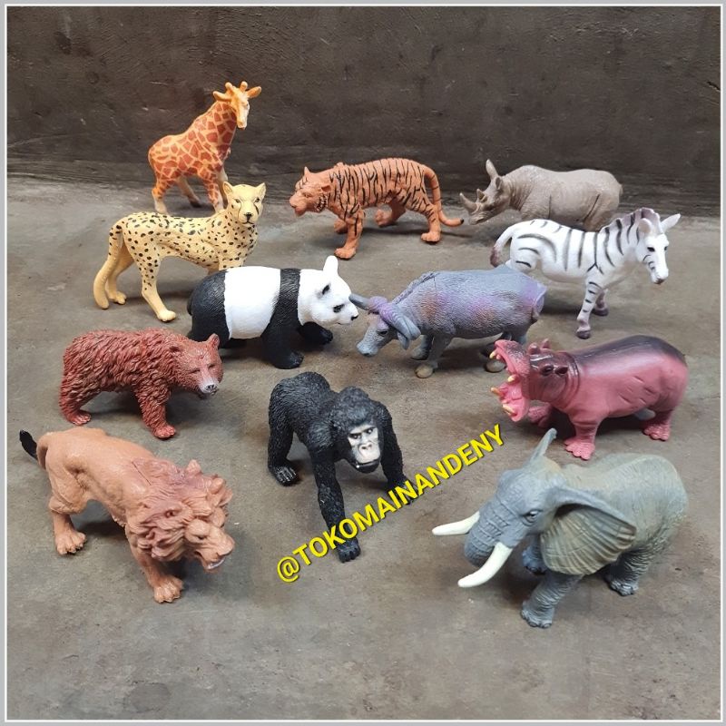 Jual Mainan Miniatur Hewan Karet Wild Animal isi 12 pcs Ukuran Besar ...