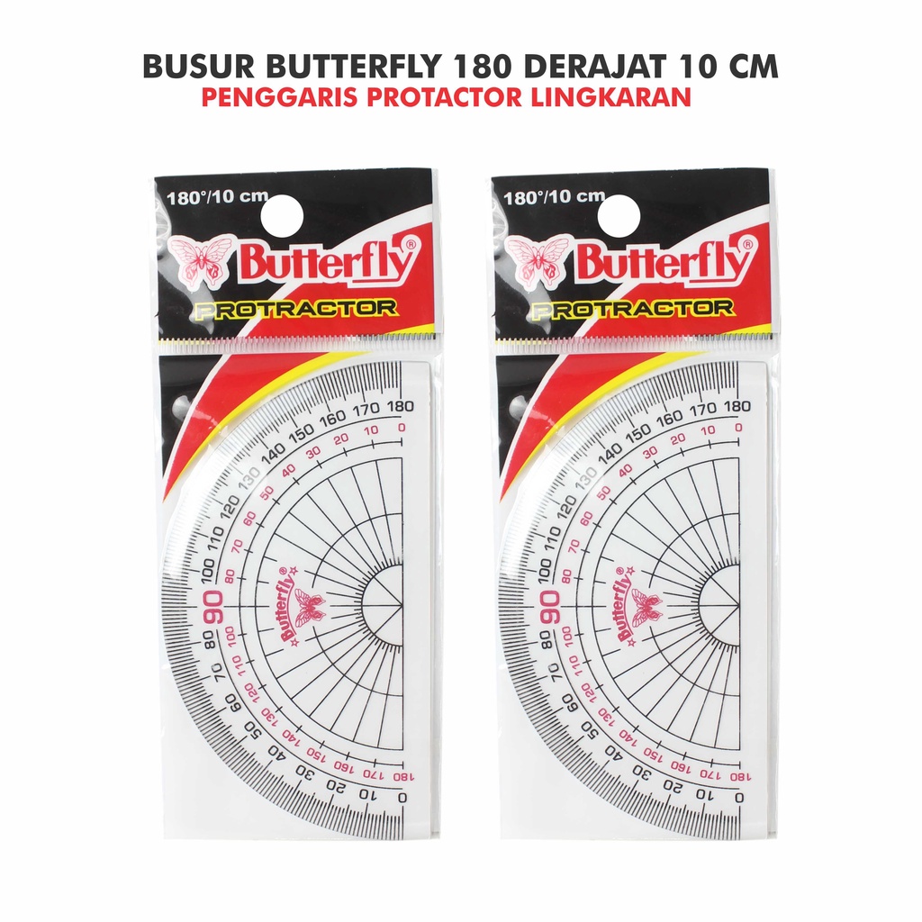Jual Busur Derajat Penggaris 180 derajat 10Cm Butterfly Bening ...
