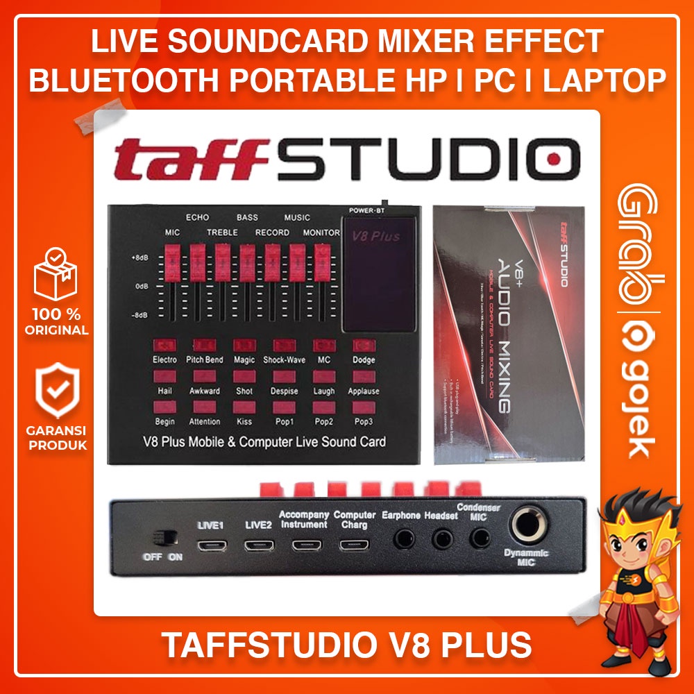 Jual Taffware / Taffstudio V8s Bluetooth Audio USB External Soundcard Live Mixer V8 Microphone ...