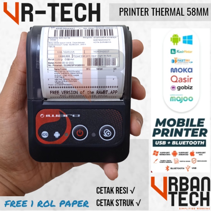 Jual PRINTER BLUETOOTH THERMAL 58MM IWARE MP-58II CETAK RESI LABEL ANDROID DAN STRUK PPOB (MINI ...