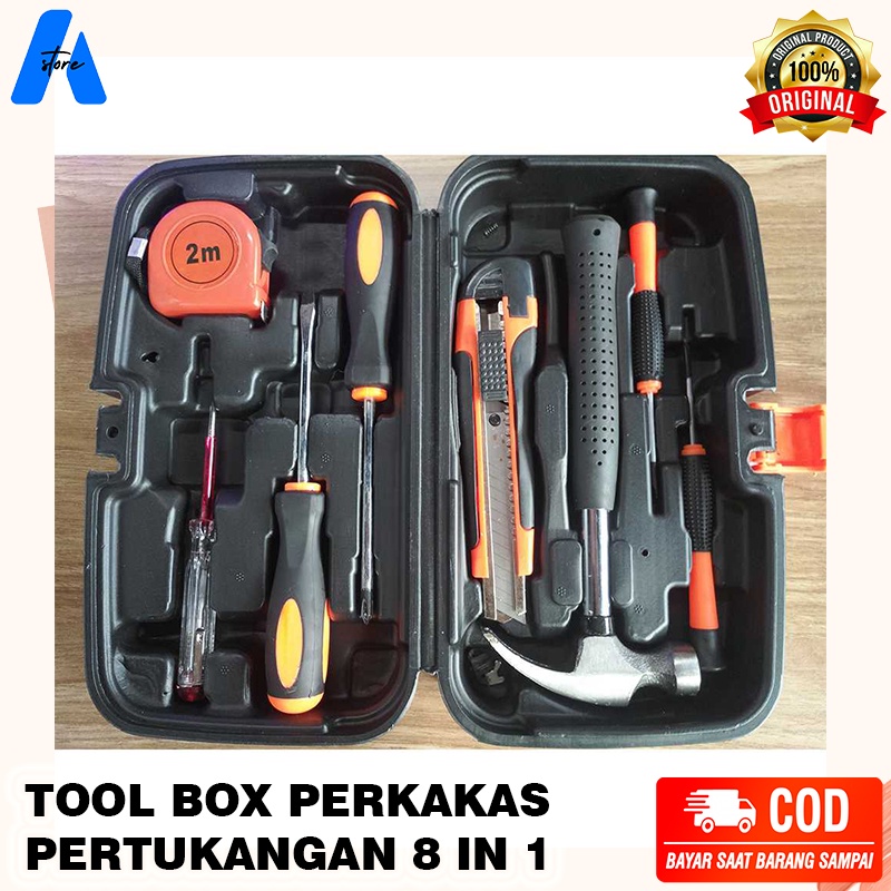 Jual TOOLSET PERKAKAS PERTUKANGAN 8 IN 1 TOOL BOX ALAT PERTUKANGAN PALU ...