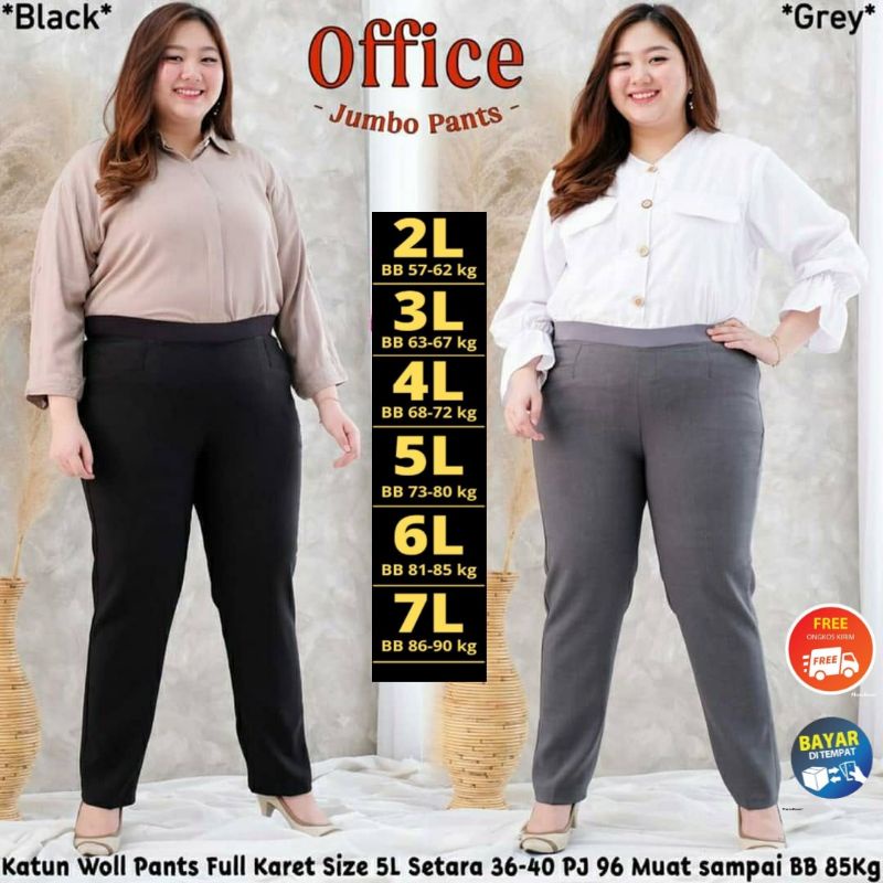 Jual Celana Kerja Wanita Kantor Pinggang Karet Highwaist Jumbo Big Size Oversize Premium ...
