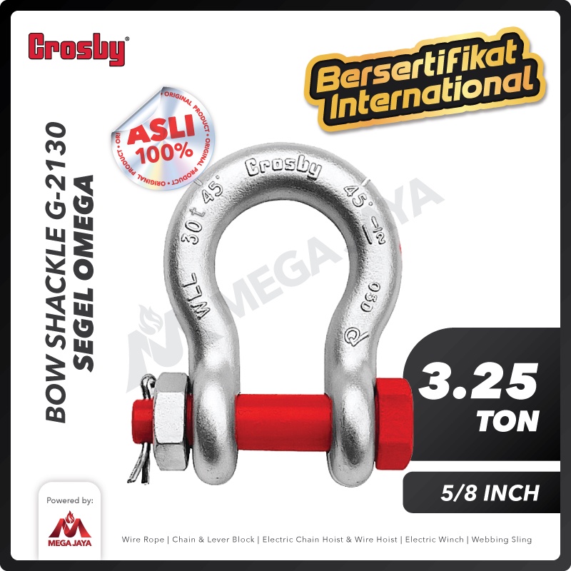 Jual CROSBY Bow Shackle Omega G2130 3.25 Ton - 5/8" Segel Bolt Type ...