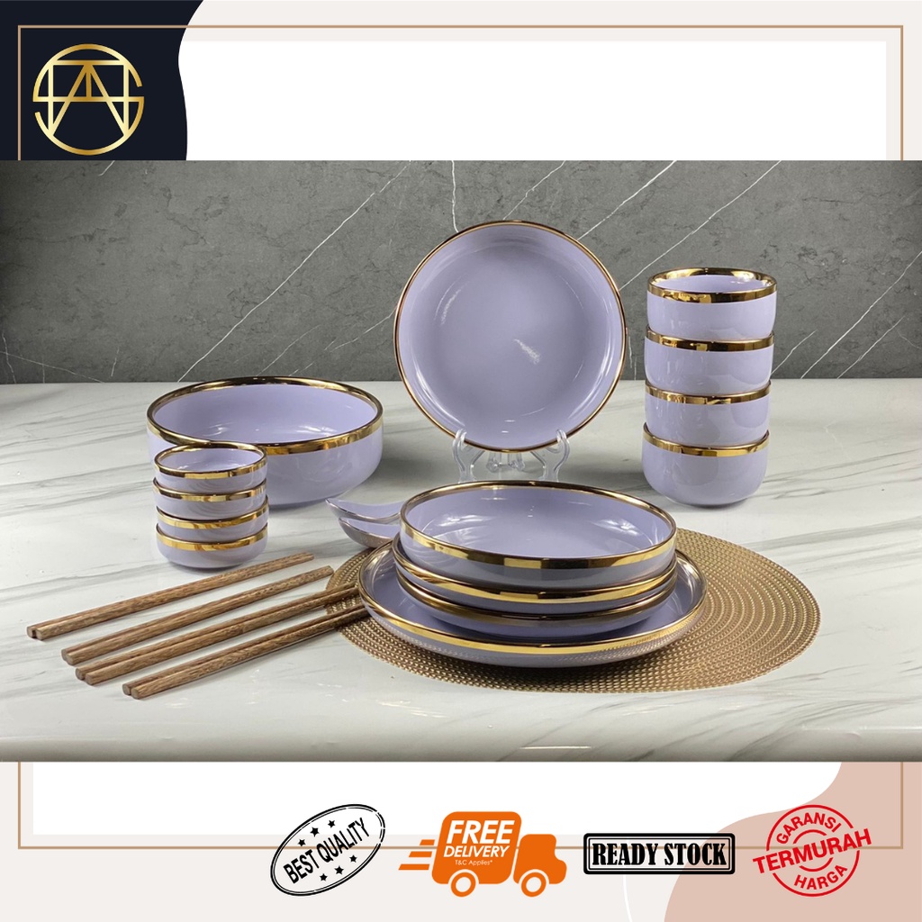 Jual ASHOME Piring Set 4 Orang Piring Makan Set Keramik Ungu Lilac Isi ...