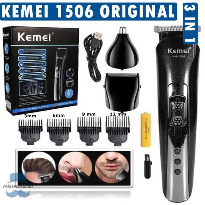 Jual KEMEI 1506 3 IN 1 HAIR CLIPPER ALAT MESIN CUKUR RAMBUT BULU HIDUNG KUMIS JENGGOT KM 1506 ...