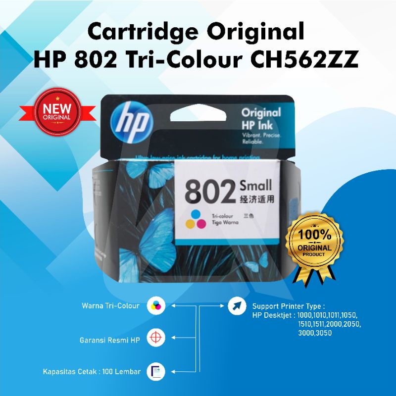 Jual Tinta HP 802 Tri- Colour Original Ink Cartridge | Shopee Indonesia